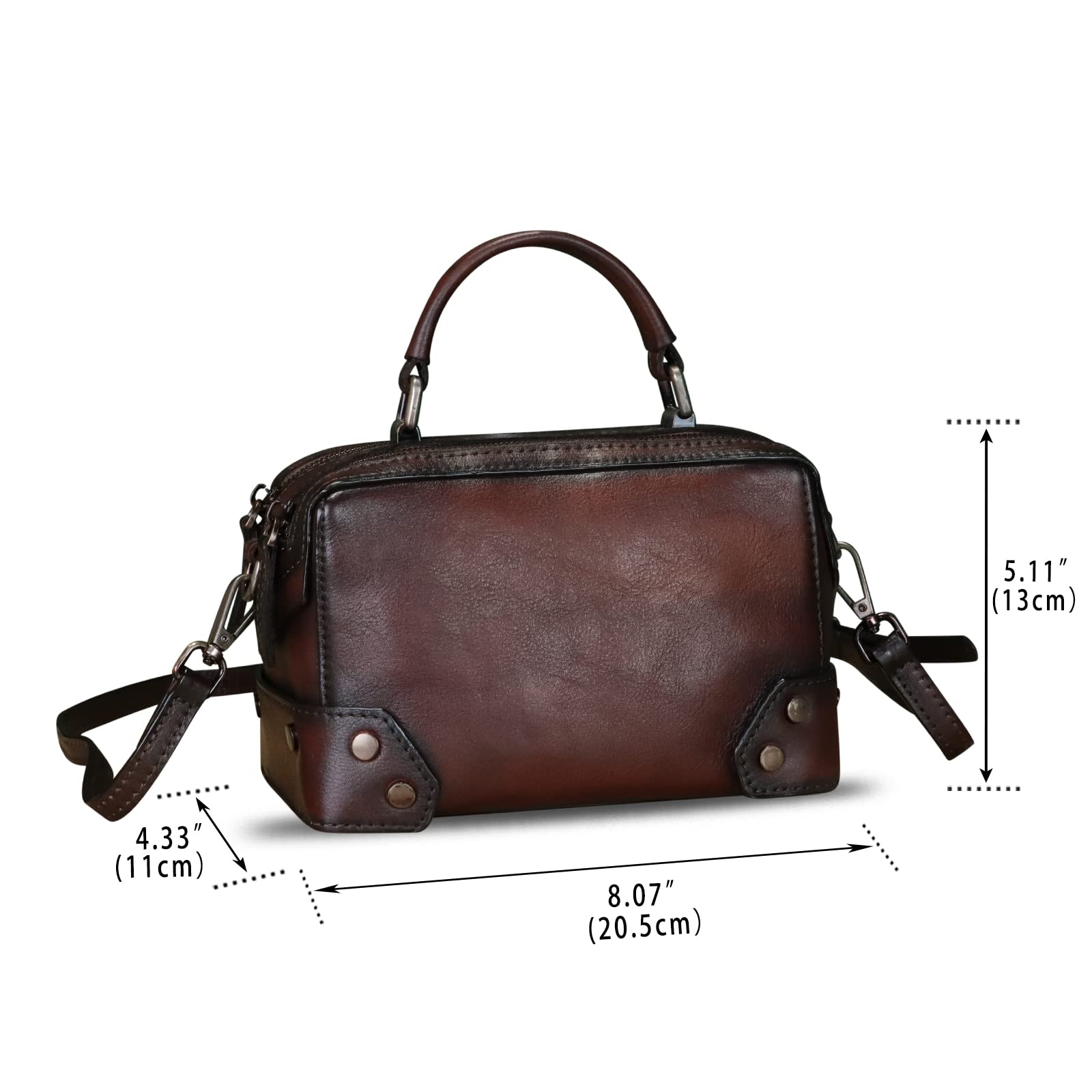 Genuine Leather Satchel for Women Purse Vintage Handmade Top Handle Handbag Retro Designer Crossbody Bag Purse (Coffee)