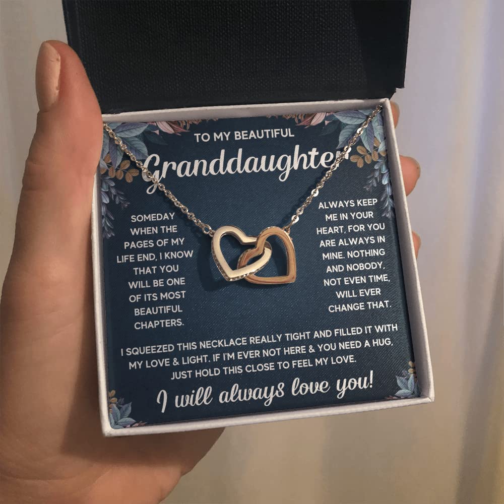 FG Family Gift Mall Granddaughter Gifts From Grandma and Granddaughter Birthday Message Card Necklace From Grandmother or Grandpa Jewelry Charm Present with Message Card and Gift Box, Stainless