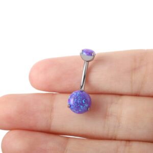 VOJO G23 Titanium Belly Button Rings Cubic Zircon Opal Hypoallergenic Threaded 14G Diamond Navel Body Piercing Jewelry Birthstone for Women (14G 5mm+8mm, Claw Dark Purple Opal)