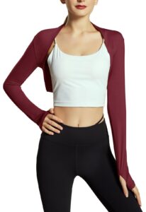 women long sleeve sports bolero shrug cropped open front cardigan jacket athletic pullover shrug sun protection bolero shrug quick dry for pilates yoga ballet