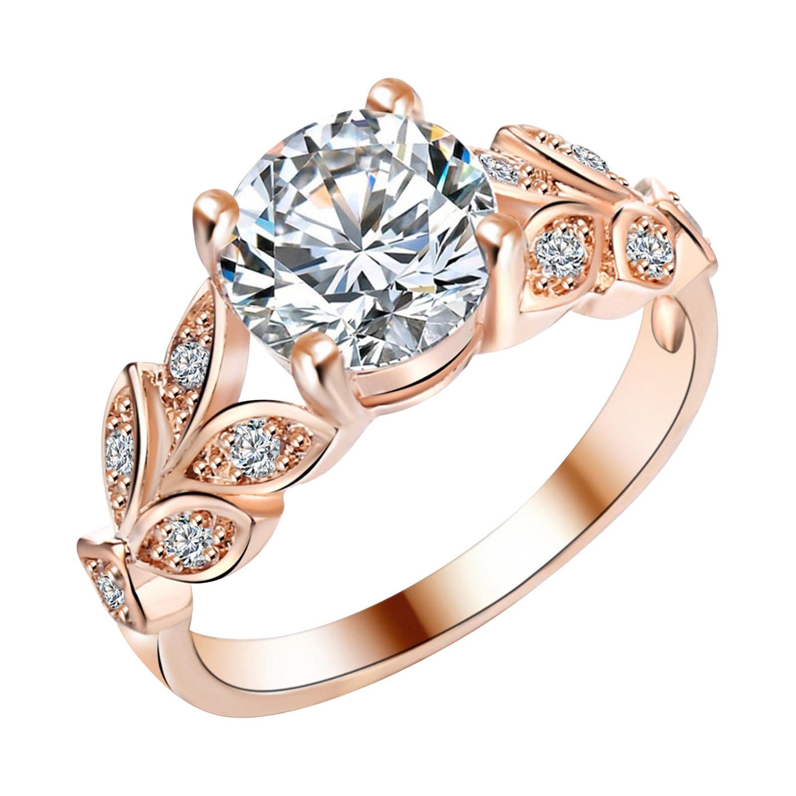 Rings for 10-12 Year Old Girls Engagement Round Cut Zircons Women Wedding Rings Jewelry Rings for Woman Full Diamond Ladies Ring (Rose Gold, 9)