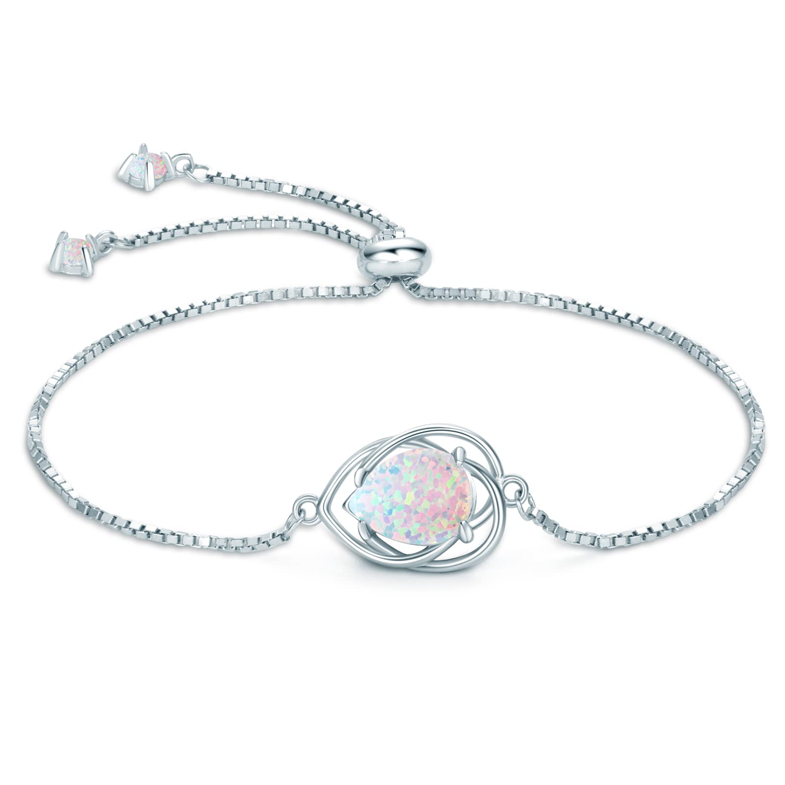 YUNKAI 925 Sterling Silver Opal Bracelet, Adjustable Bracelets for Women, Jewelry Gifts for Her Birthday Christmas Mothers Day