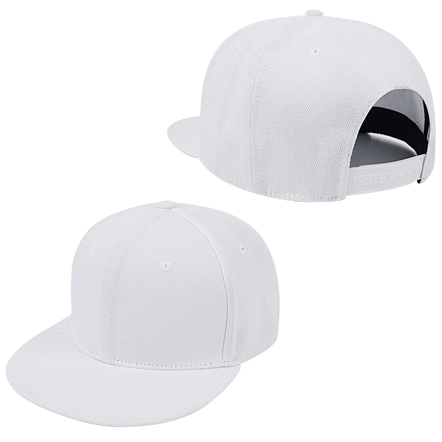 Classic Flat Bill Snapback Hats for Men Women, Hip Hop Style Unisex Adjustable Plain Baseball Cap-White