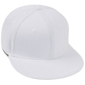 classic flat bill snapback hats for men women, hip hop style unisex adjustable plain baseball cap-white