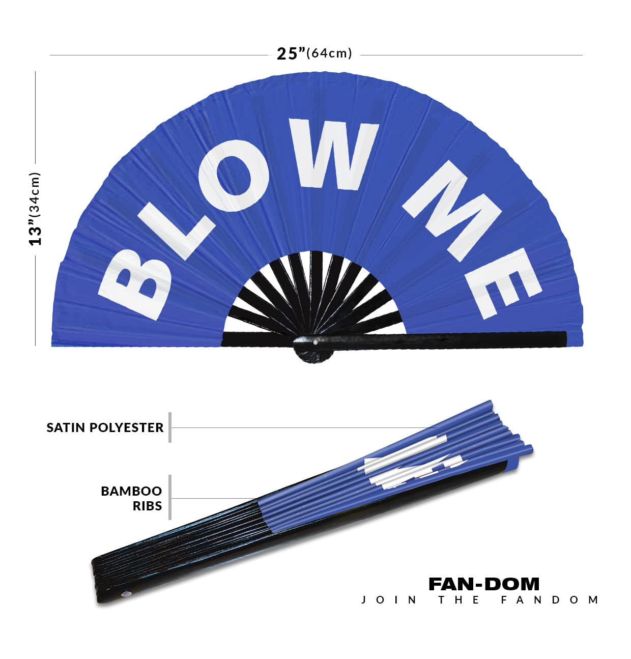 Blow Me hand fan foldable bamboo circuit hand fan funny gag slang words expressions statement gifts Festival accessories Rave handheld Circuit event fan Clack fans (Blue)