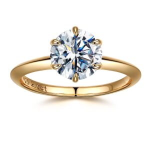 smilest 2ct moissanite promise rings for women, d color vvs1 clarity brilliant round lab created diamond engagement ring 18k yellow gold plated 925 sterling silver 6 claw moissanite rings for women