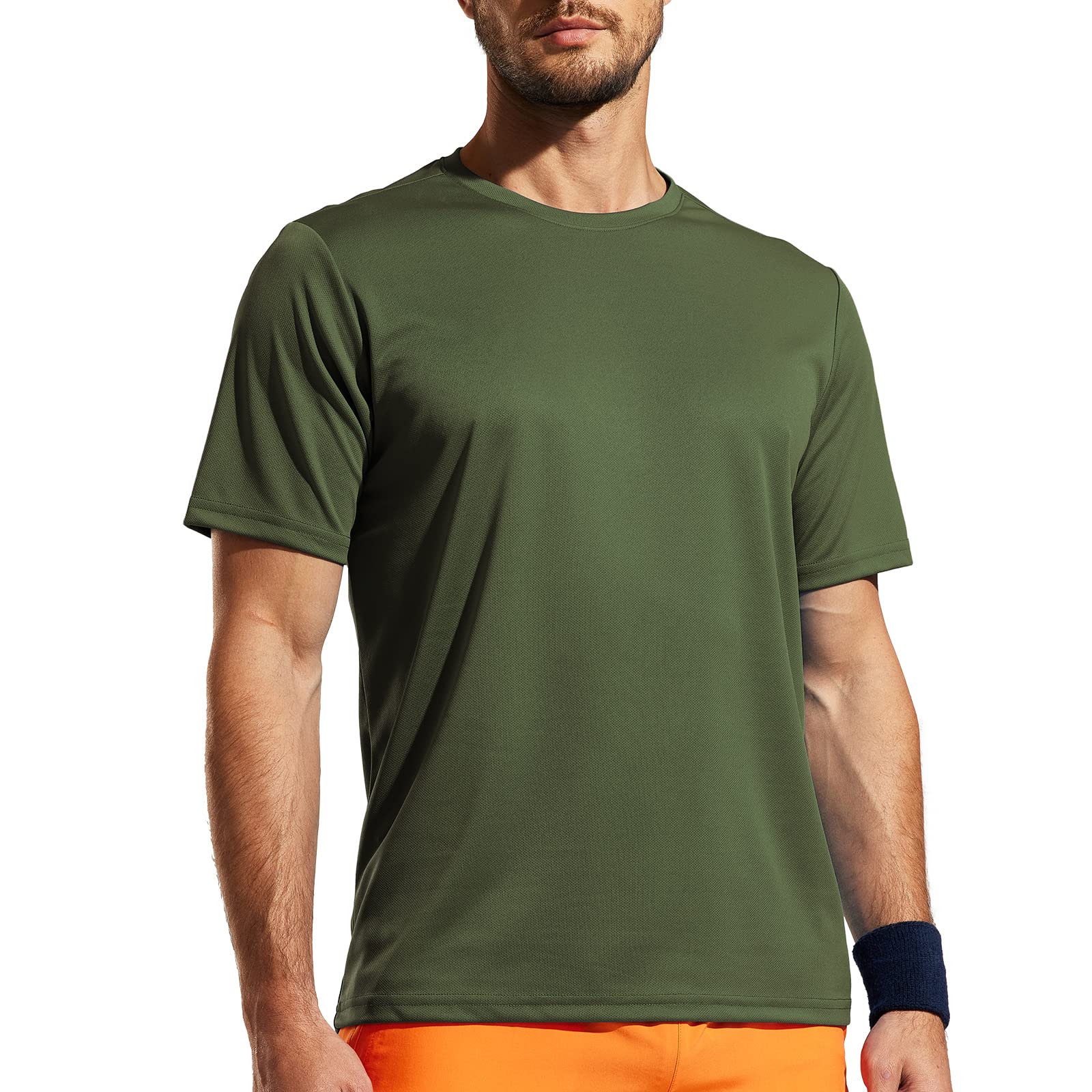 MIER Men's Short Sleeve T-Shirts Quick Dry Athletic Shirts Moisture Wicking Workout Running Polyester Tee Army Green, 3XL