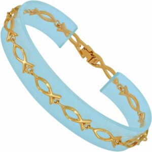 lifetime jewelry diamond cut fish link bracelet for women and men 24k real gold plated (gold, 7 inches)