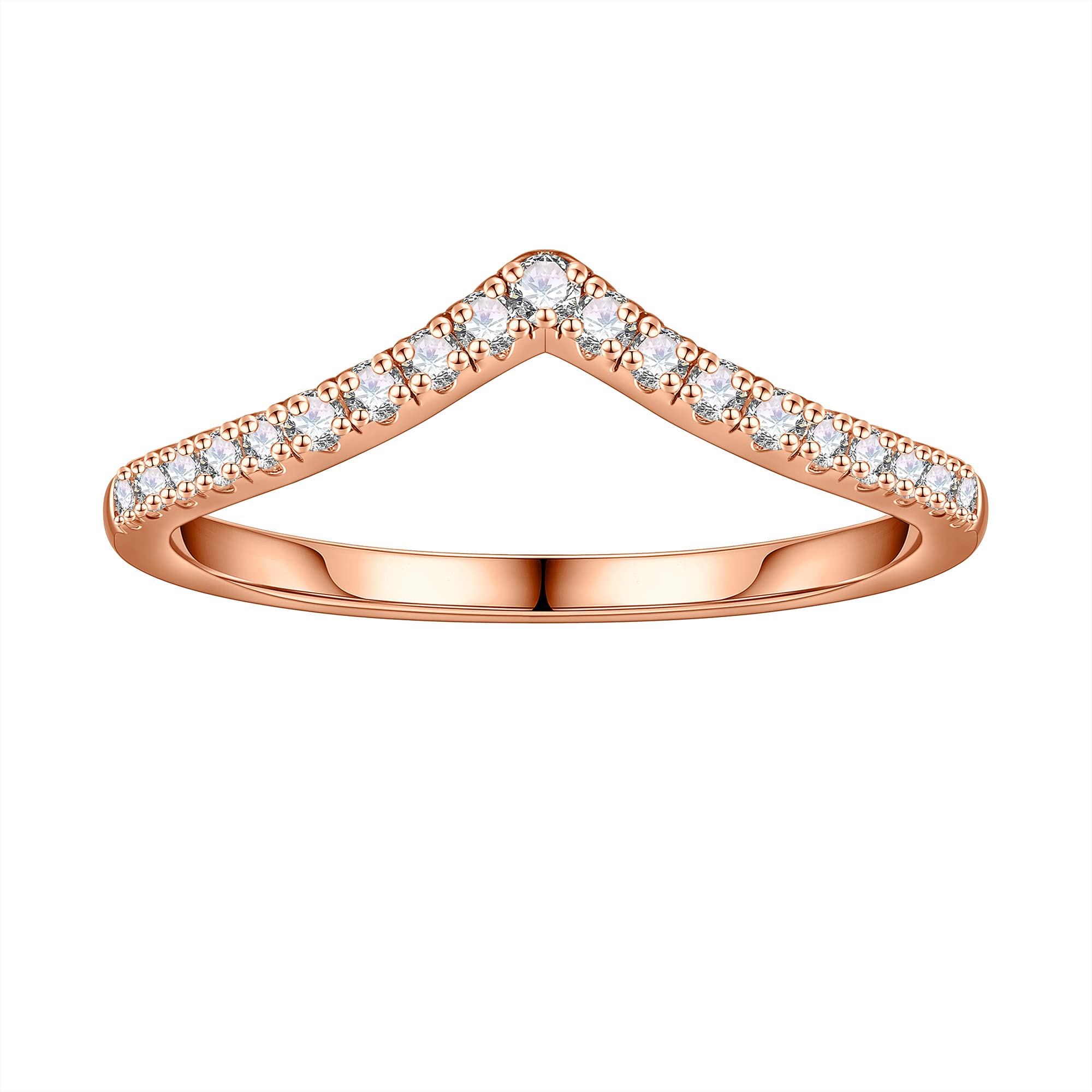 SMILEST Moissanite Eternity Ring for Women, D Color VVS1 Clarity Lab Created Diamond Wedding Band 14K Rose Gold Plated 925 Sterling Silver Wishbone Stackable Rings Moissanite Wedding Band for Women