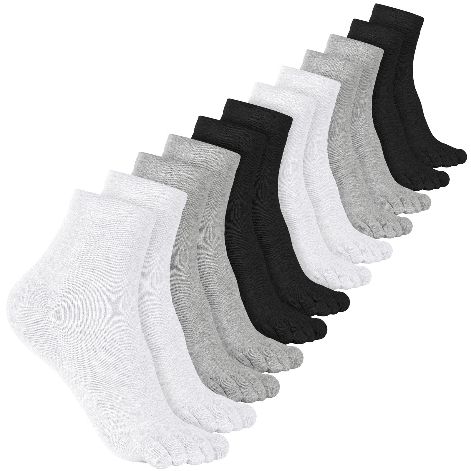 Bencailor 6 Pairs Women Five Toe Socks Cotton Breathable Compression Solid Color Tube Sock for Women Men Athletic Running(5-9,Black, White, Gray)