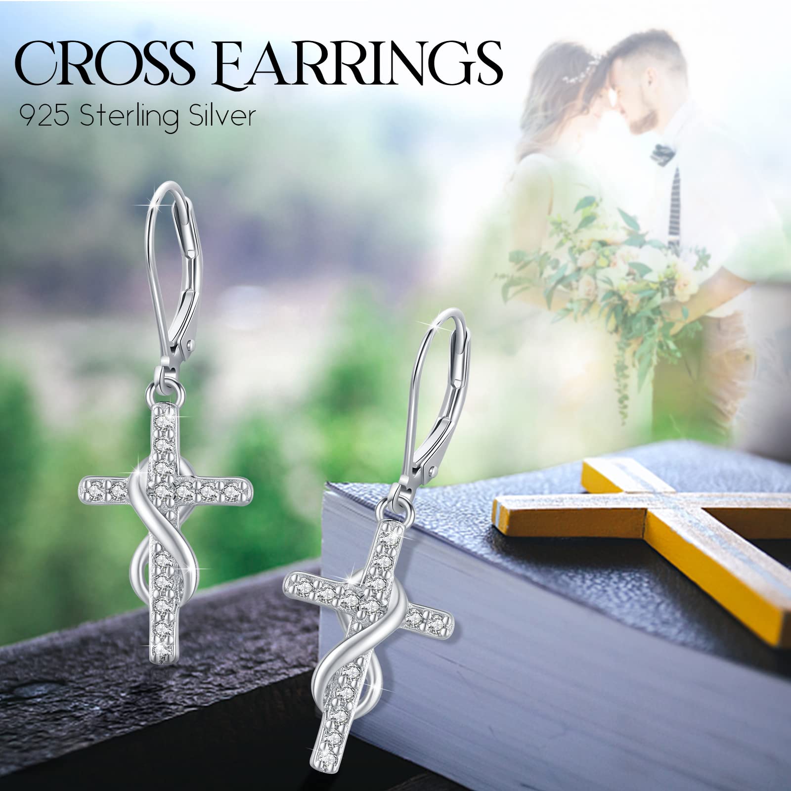 Infinity Cross Dangling Earrings for Women 925 Sterling Silver Religious Jewelry for Women Cross Drop Earrings Cross Leverback Earrings Jewelry Infinity Symbol Gifts Wife