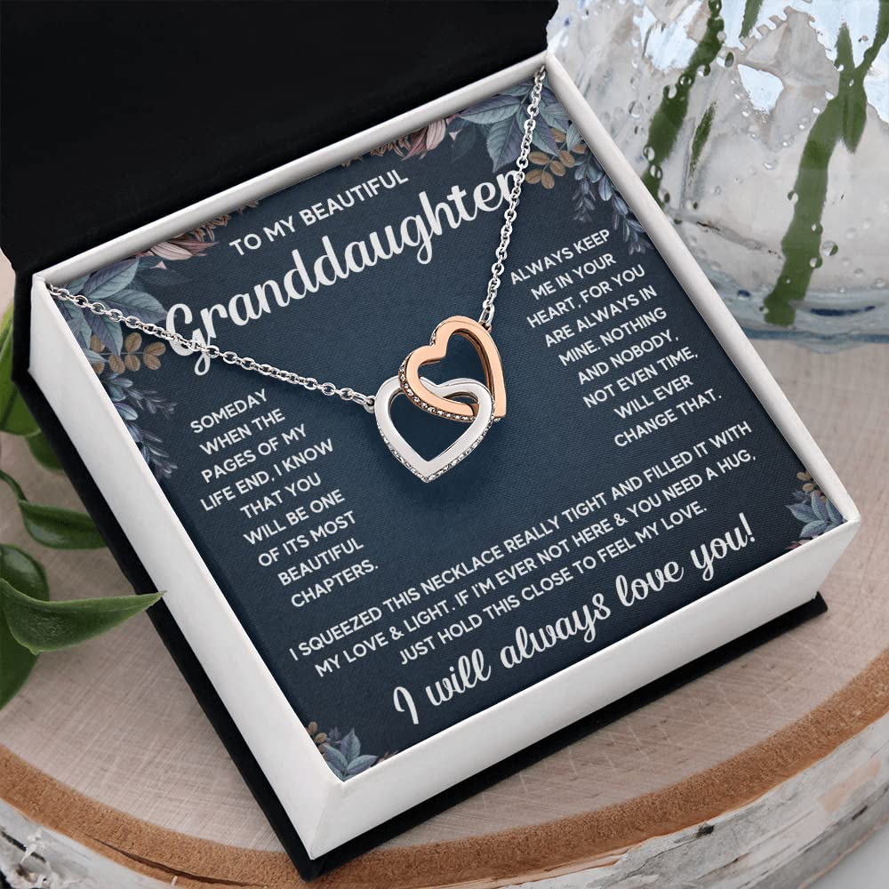 FG Family Gift Mall Granddaughter Gifts From Grandma and Granddaughter Birthday Message Card Necklace From Grandmother or Grandpa Jewelry Charm Present with Message Card and Gift Box, Stainless