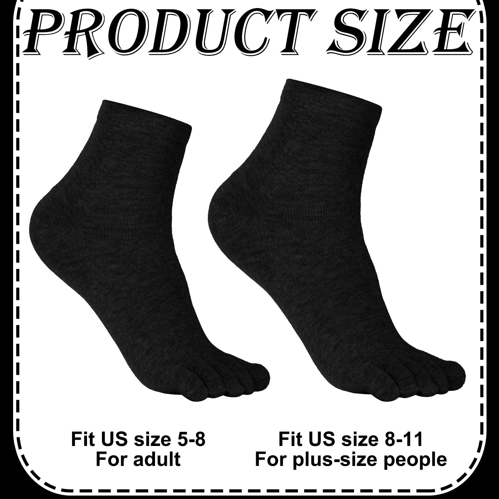 Bencailor 6 Pairs Women Five Toe Socks Cotton Breathable Compression Solid Color Tube Sock for Women Men Athletic Running(5-9,Black, White, Gray)