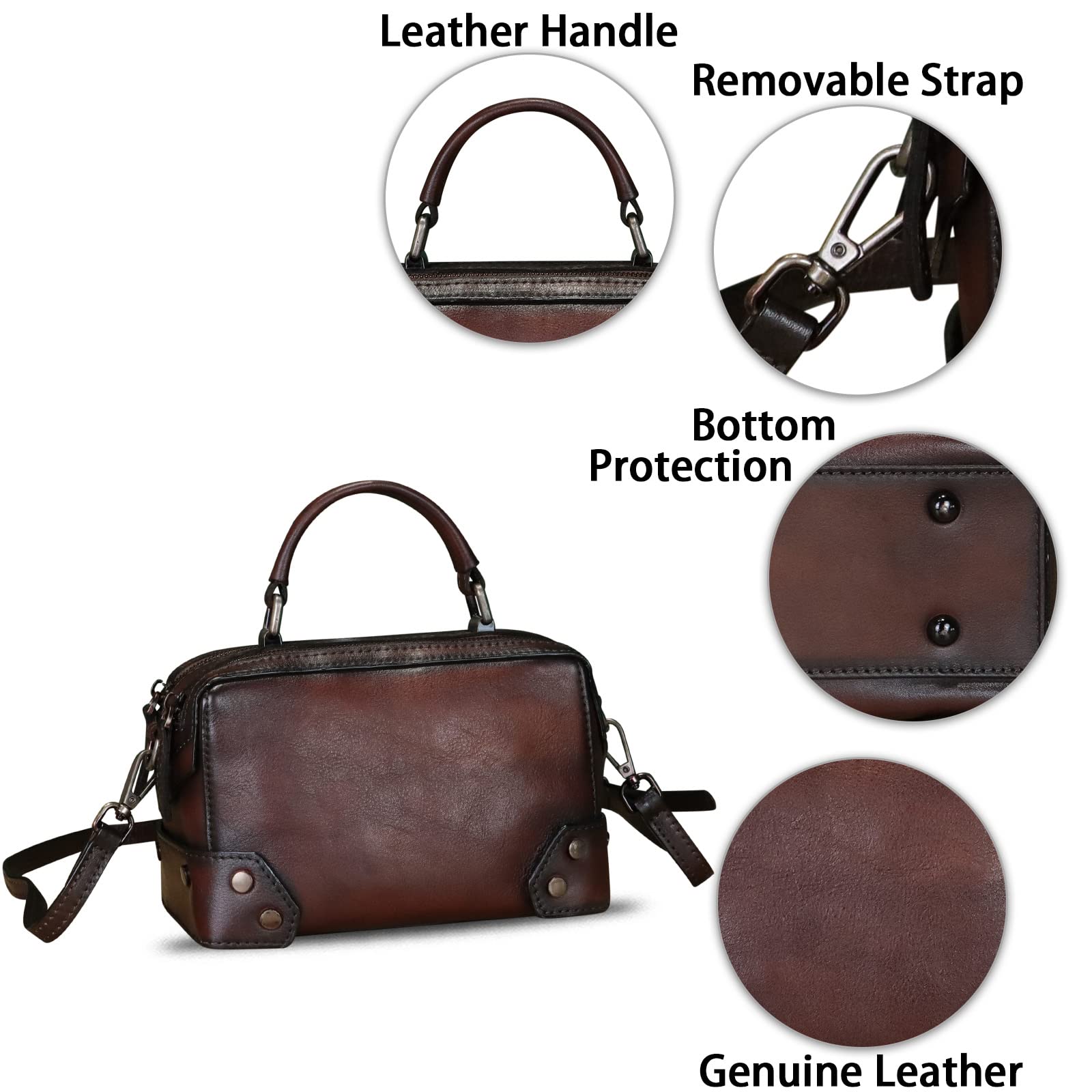 Genuine Leather Satchel for Women Purse Vintage Handmade Top Handle Handbag Retro Designer Crossbody Bag Purse (Coffee)