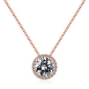 smilest 1ct moissanite necklace for women mom, d color vvs1 clarity lab created diamond 18k rose gold plated 925 sterling silver moissanite pendant necklace for women 1th necklace gifts for wife