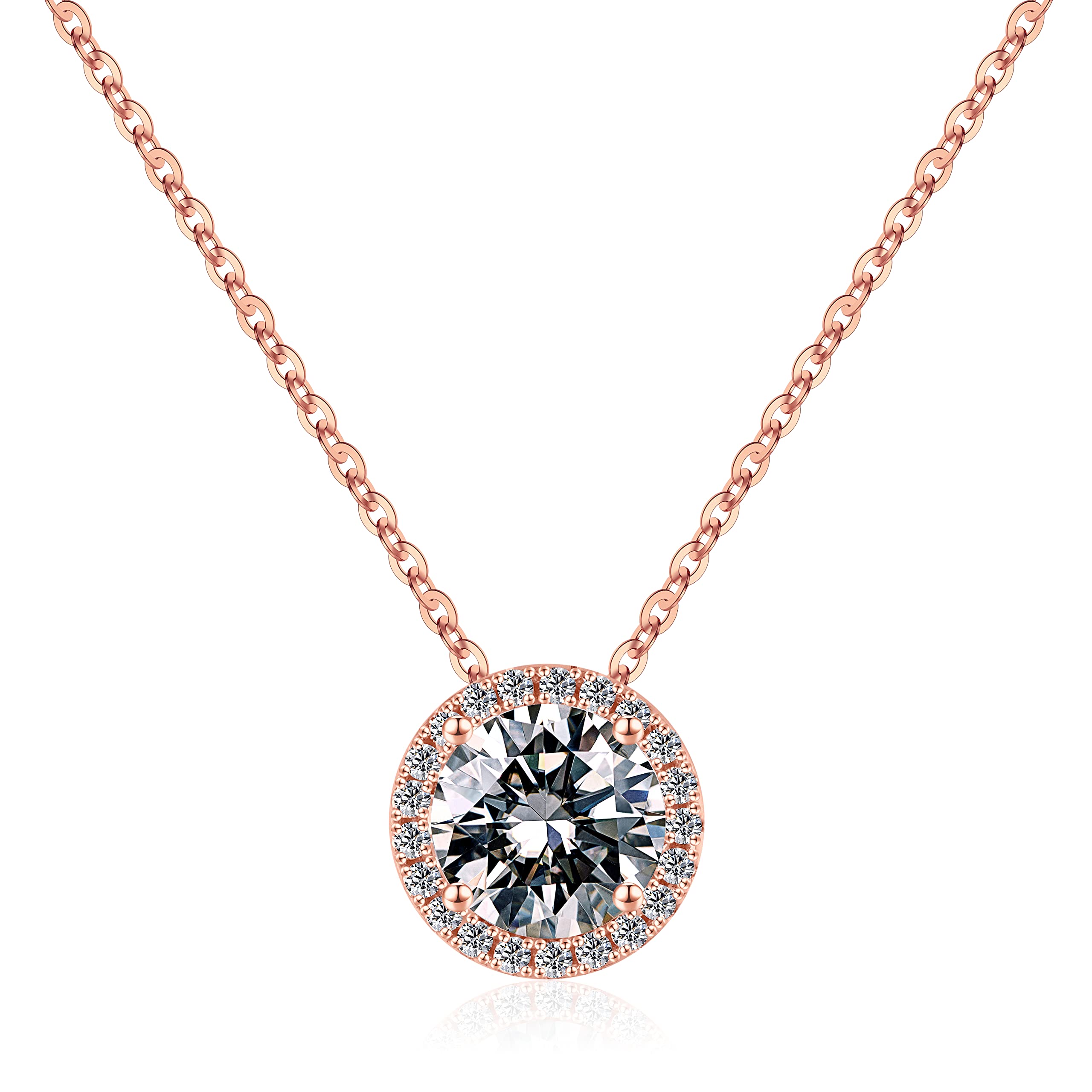 SMILEST 1ct Moissanite Necklace for Women Mom, D Color VVS1 Clarity Lab Created Diamond 18K Rose Gold Plated 925 Sterling Silver Moissanite Pendant Necklace for Women 1th Necklace Gifts for Wife