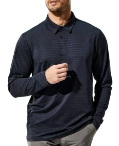 mier long sleeve polo shirts for men quick dry polyester collared shirt casual performance golf shirts, navy, xxl