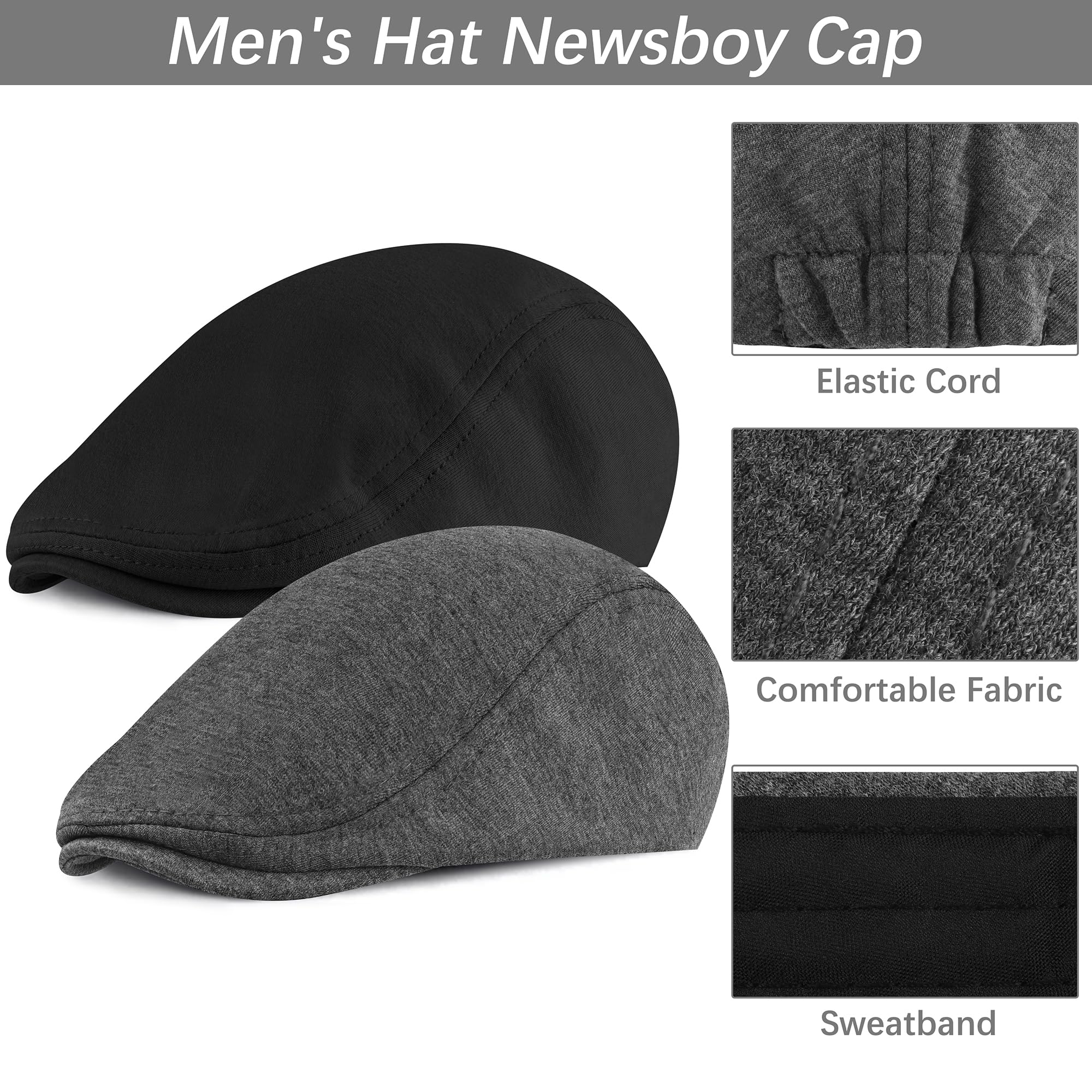 KUTTOR 4 Pieces Newsboy Men's Hat Newsboy Cap Flat Cap Soft Stretch fit Men Cap Cabbie Hunting Cap lvy Hat for Men Outdoor