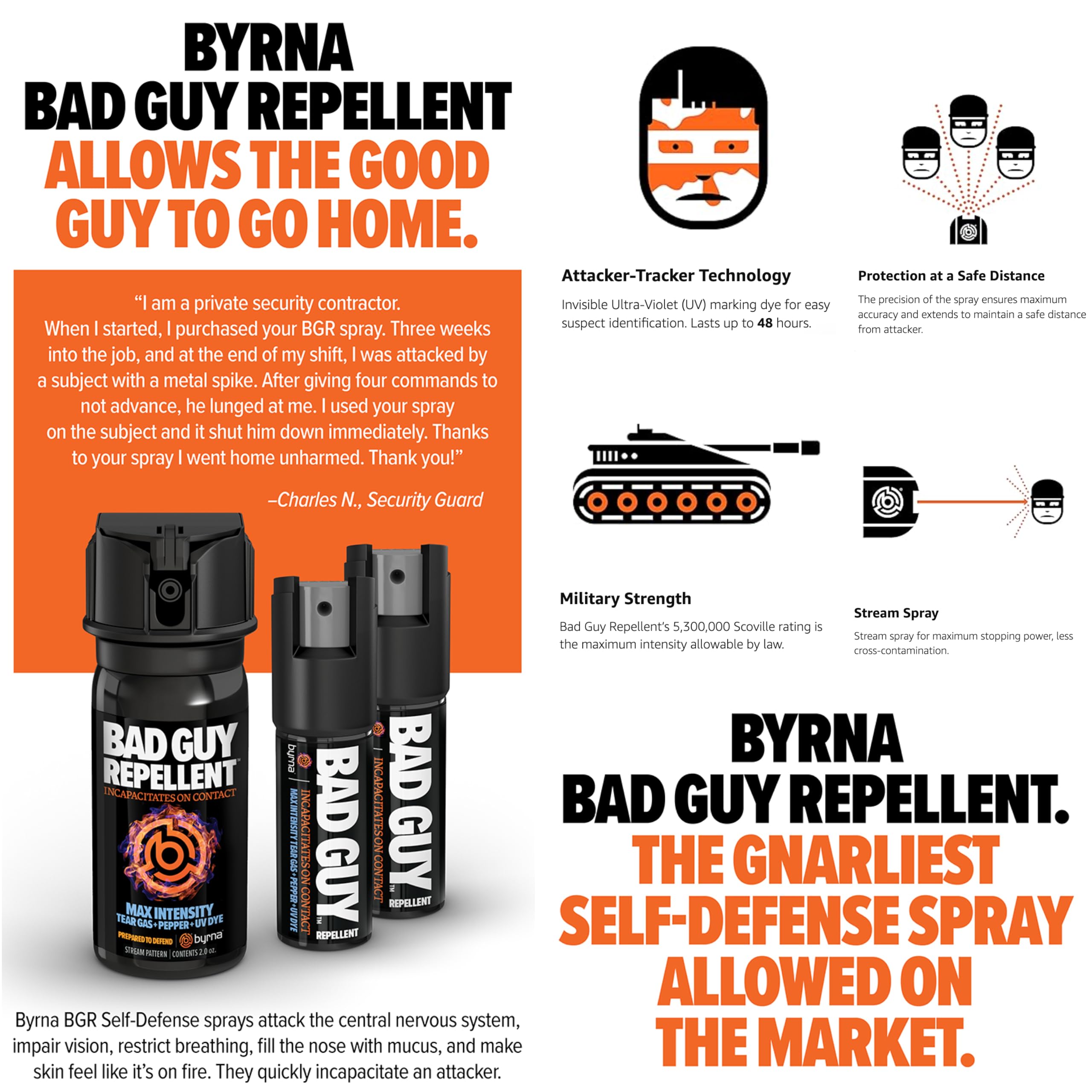 Byrna BGR MAX Pepper Spray + Tear Gas | Maximum Stopping Power | Attacker Tracker UV Marking DYE Technology | Military Strength Self-Defense Stream Spray (2 OZ)