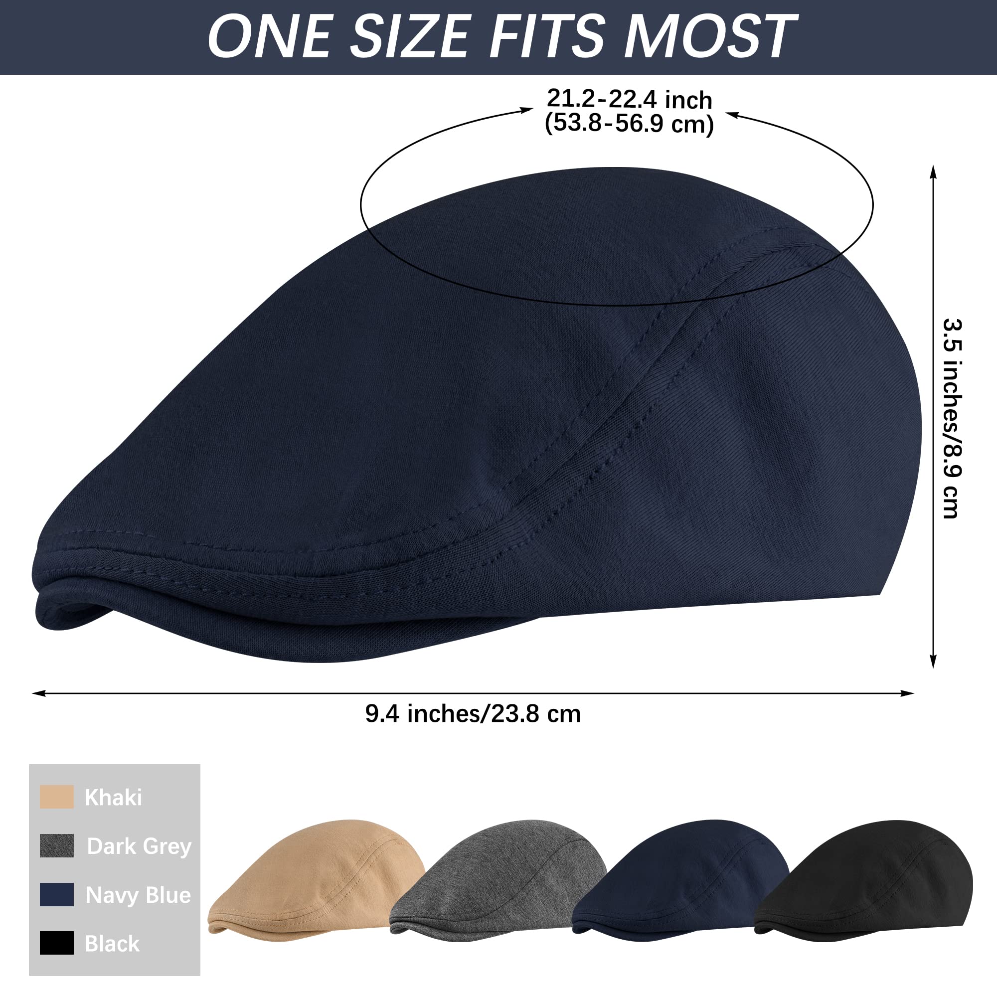 KUTTOR 4 Pieces Newsboy Men's Hat Newsboy Cap Flat Cap Soft Stretch fit Men Cap Cabbie Hunting Cap lvy Hat for Men Outdoor