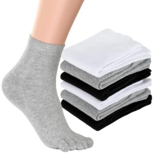 Bencailor 6 Pairs Women Five Toe Socks Cotton Breathable Compression Solid Color Tube Sock for Women Men Athletic Running(5-9,Black, White, Gray)