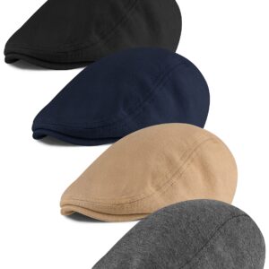 KUTTOR 4 Pieces Newsboy Men's Hat Newsboy Cap Flat Cap Soft Stretch fit Men Cap Cabbie Hunting Cap lvy Hat for Men Outdoor