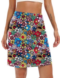 loukeith womens knee length tennis skorts skirts athletic golf skirts casual high waisted drawstring skirts with pockets colorful flowers xl