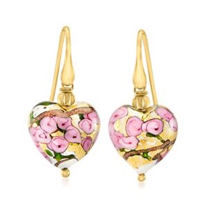 ross-simons golden and rose murano glass heart drop earrings in 18kt gold over sterling