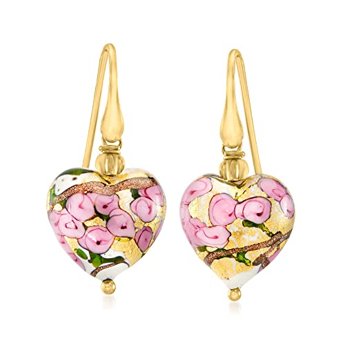 Ross-Simons Golden and Rose Murano Glass Heart Drop Earrings in 18kt Gold Over Sterling