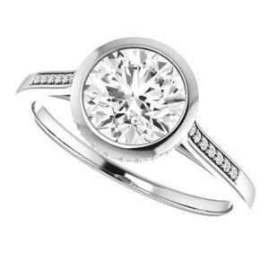 mois 3.30 ct moissanite round engagement ring and wedding ring bridal set in sterling silver, colorless moissanite, vvs1 clarity, sizes 4 to 11, bezel set for her (7.5)