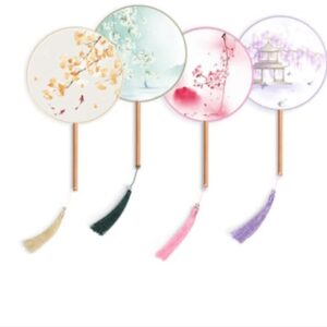 Folding Hand Fan Folding Fan Handheld Folded Fan 2Pieces Hand Fan Folded Ancient Chinese Style Hanfu Cheongsam Costume Embroidery Small Round Fan Foldable Fan Hand Held Fans