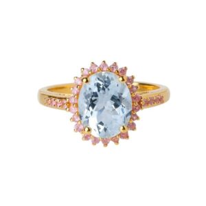 YoTreasure 2.51 Ct. Aquamarine Pink Sapphire 10kt Yellow Gold Promise Bridal Engagement Ring Side Stones