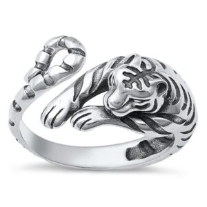 closeout warehouse 925 sterling silver jumping tiger ring size 12