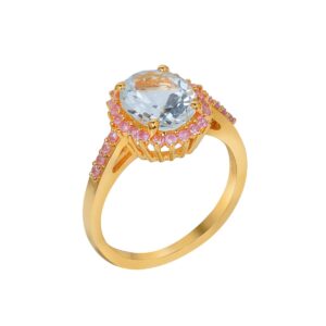 YoTreasure 2.51 Ct. Aquamarine Pink Sapphire 10kt Yellow Gold Promise Bridal Engagement Ring Side Stones