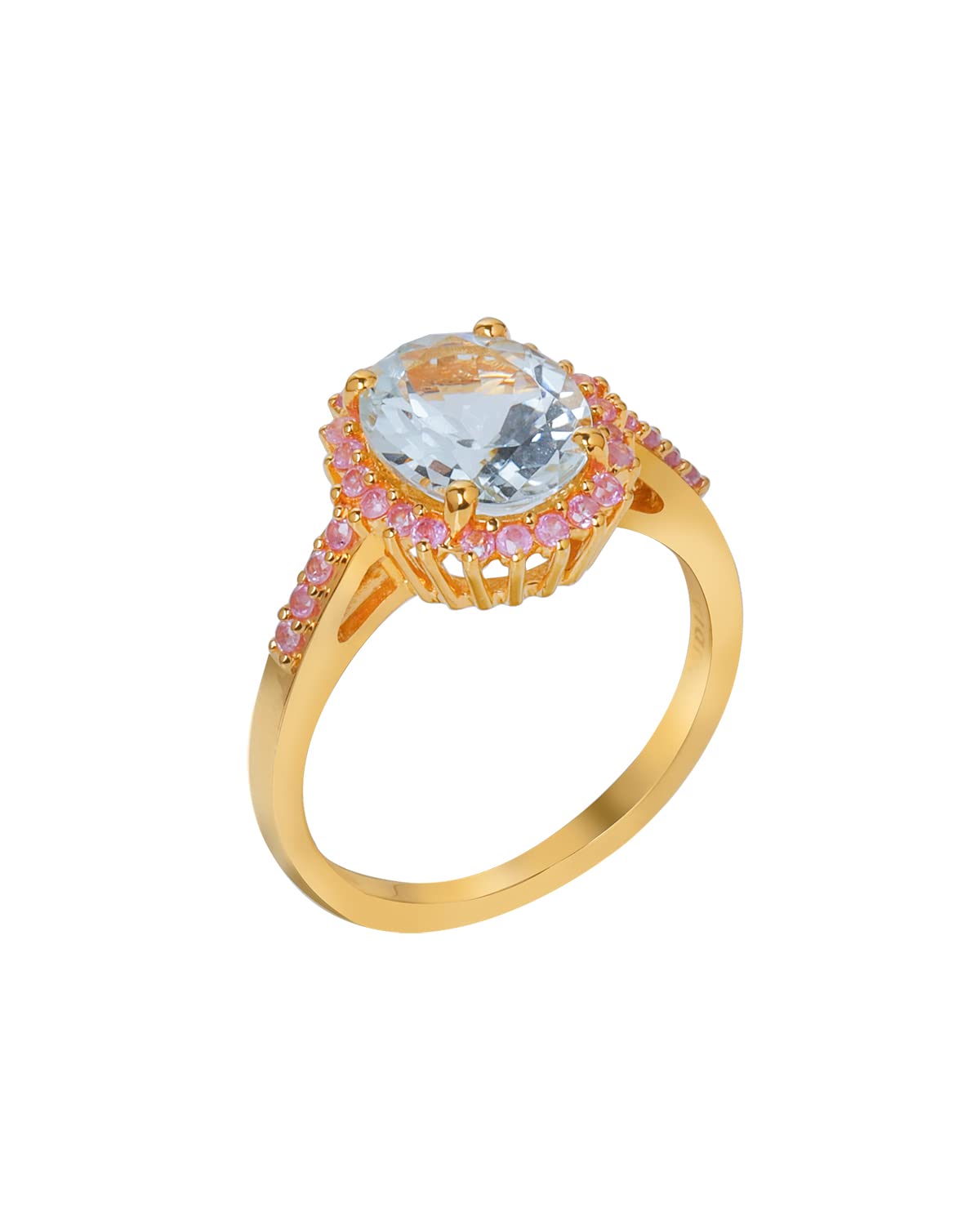 YoTreasure 2.51 Ct. Aquamarine Pink Sapphire 10kt Yellow Gold Promise Bridal Engagement Ring Side Stones