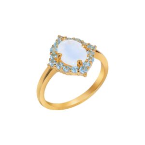 YoTreasure 2.01 Ct. Moonstone Blue Topaz 925 Sterling Silver Gold Plated Promise Ring