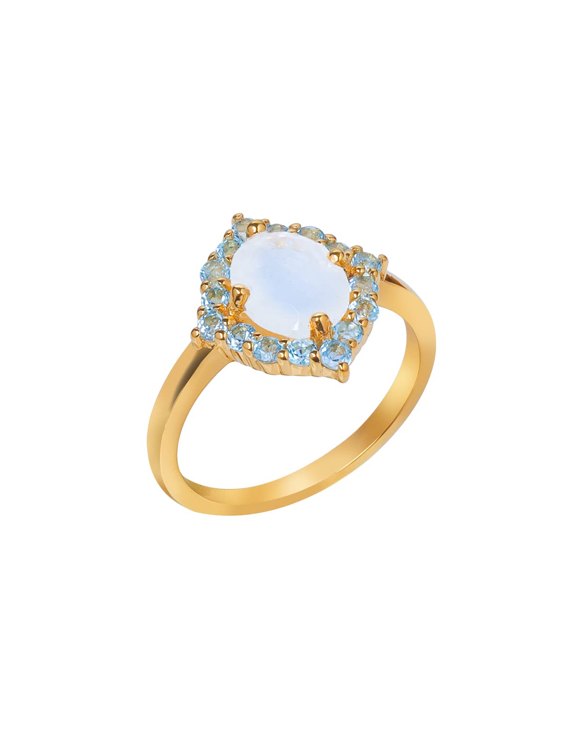 YoTreasure 2.01 Ct. Moonstone Blue Topaz 925 Sterling Silver Gold Plated Promise Ring