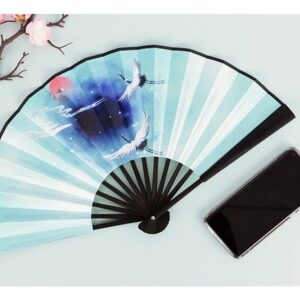 Folding Hand Fan Folding Fan Handheld Folded Fan Folding Fan Bamboo and Wood Cloth Hand Fan，Outdoor Decoration Hanfu Dance Accessories Props Fan Foldable Fan Hand Held Fans