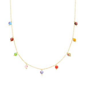 ross-simons italian multicolored murano glass bead charm necklace in 14kt yellow gold. 16 inches