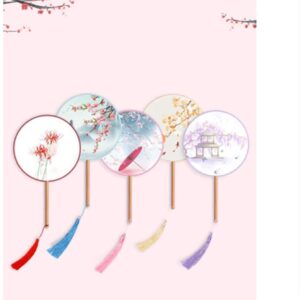 Folding Hand Fan Folding Fan Handheld Folded Fan 2Pieces Hand Fan Folded Ancient Chinese Style Hanfu Cheongsam Costume Embroidery Small Round Fan Foldable Fan Hand Held Fans