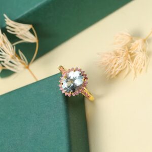 YoTreasure 2.51 Ct. Aquamarine Pink Sapphire 10kt Yellow Gold Promise Bridal Engagement Ring Side Stones