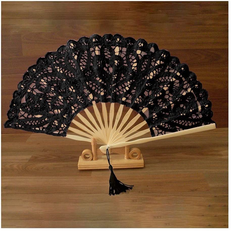 Folding Hand Fan Folding Fan Handheld Folded Fan Chinese Style Decorative Bamboo Fans Lace Fabric Silk Folding Hand Held Dance Fans Flower Party Wedding Prom Foldable Fan Hand Held Fans