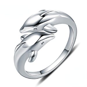 925 sterling silver dolphin ring, adjustable ring for women