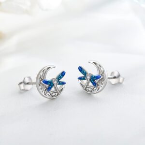 Twoowl Dragonfly Stud Earrings 925 Sterling Silver Celtic Moon Earrings Irish Celtic Jewelry Gifts for Women Girlfriends