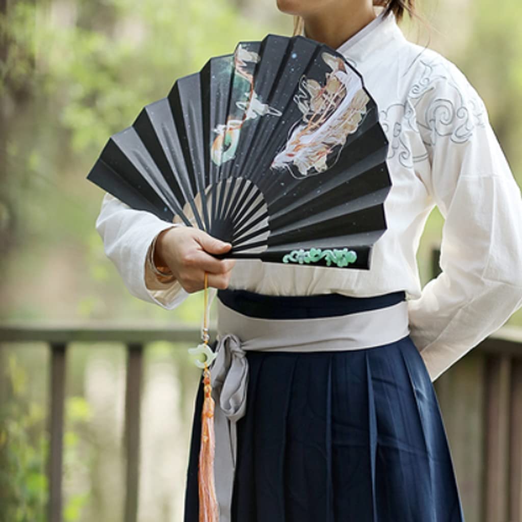 Folding Hand Fan Folding Fan Handheld Folded Fan Hand Fan Boy Domineering Folding Fan Chinese Style Ancient Costume Retro Hanfu Accessories Foldable Fan Hand Held Fans (Color : A, Size : 33CM)