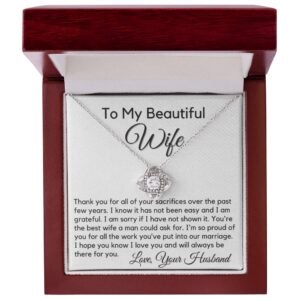 wife love knot necklace - wife birthday gift ideas, womens jewelry gifts for wife romantic to my beautiful soulmate necklace mothers day gifts, my lovely wife best wife valentine's day gifts, christmas gifts, xmas mahogany style luxury box (w/led)