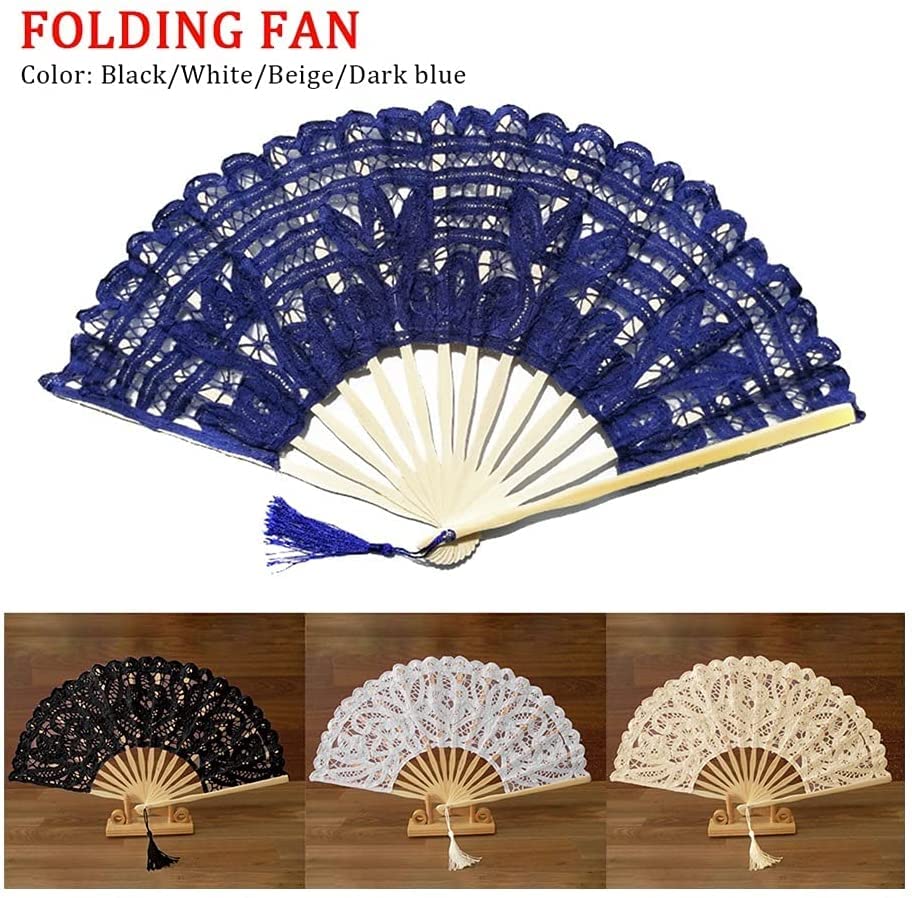 Folding Hand Fan Folding Fan Handheld Folded Fan Chinese Style Decorative Bamboo Fans Lace Fabric Silk Folding Hand Held Dance Fans Flower Party Wedding Prom Foldable Fan Hand Held Fans