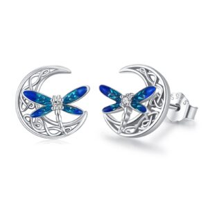 twoowl dragonfly stud earrings 925 sterling silver celtic moon earrings irish celtic jewelry gifts for women girlfriends