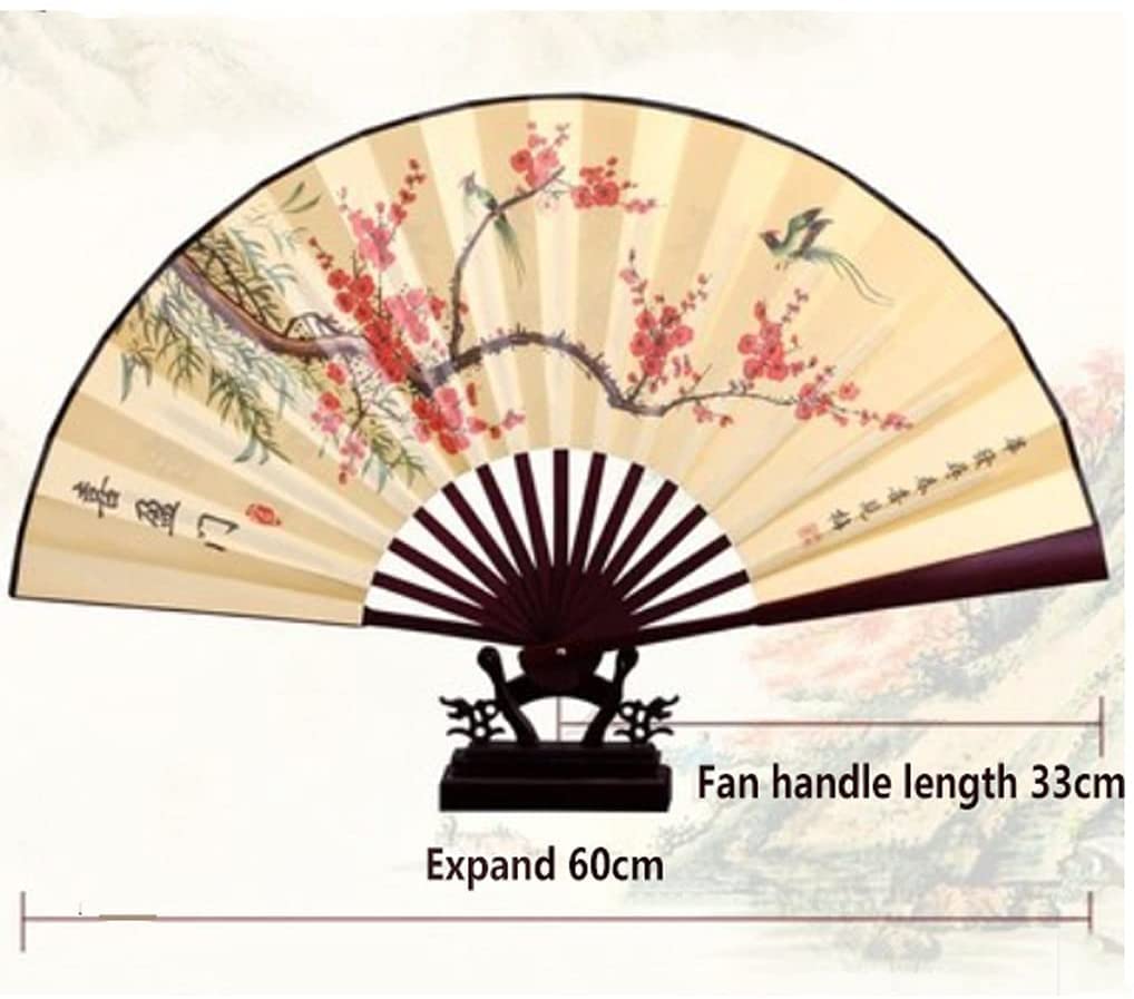 Folding Hand Fan Folding Fan Handheld Folded Fan Hand Folding Fan Classical Silk Fabric Double-Sided Folding Fan Ancient Chinese Style Foldable Fan Hand Held Fans (Color : A, Size : 60CM)