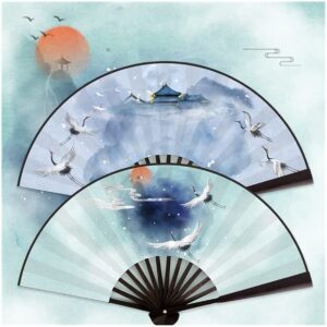 Folding Hand Fan Folding Fan Handheld Folded Fan Folding Fan Bamboo and Wood Cloth Hand Fan，Outdoor Decoration Hanfu Dance Accessories Props Fan Foldable Fan Hand Held Fans